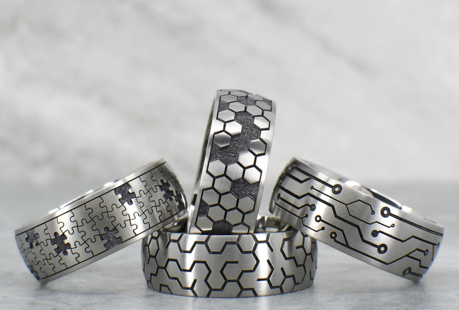 Unique Titanium Laser Engraved Rings