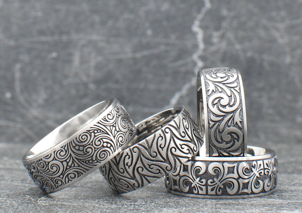 Unique Titanium Laser Engraved Rings