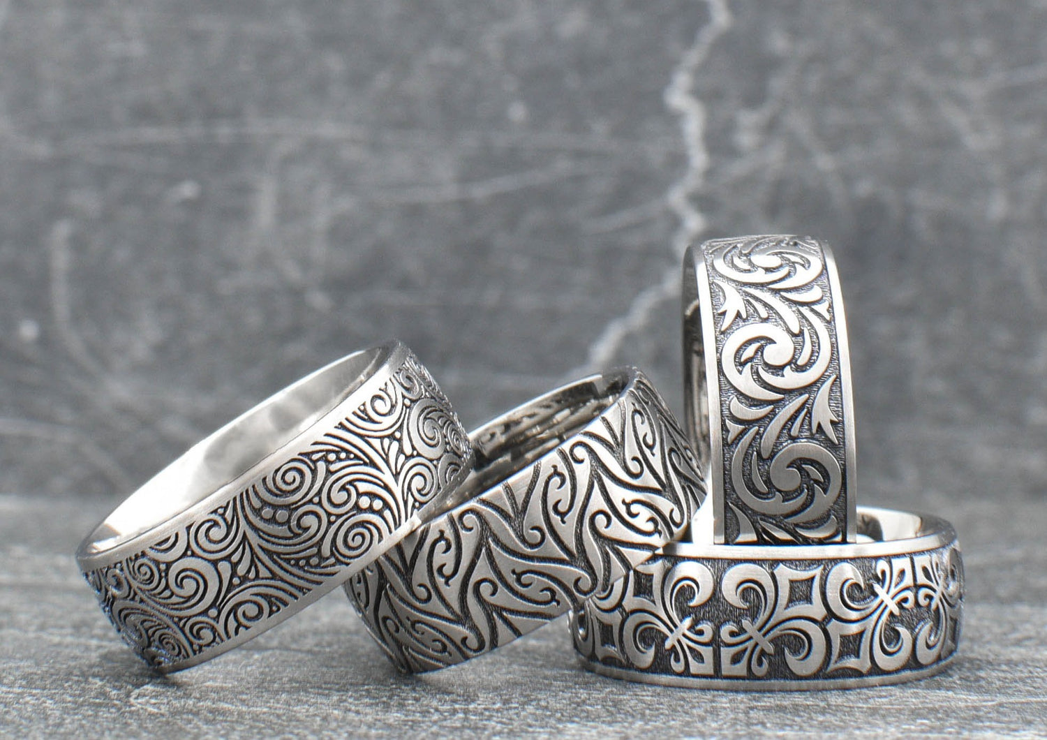 Unique Titanium Laser Engraved Rings